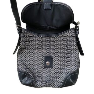 Coach | Bags | Coach Signature Logo Jaquard Black Canvas Leather ...